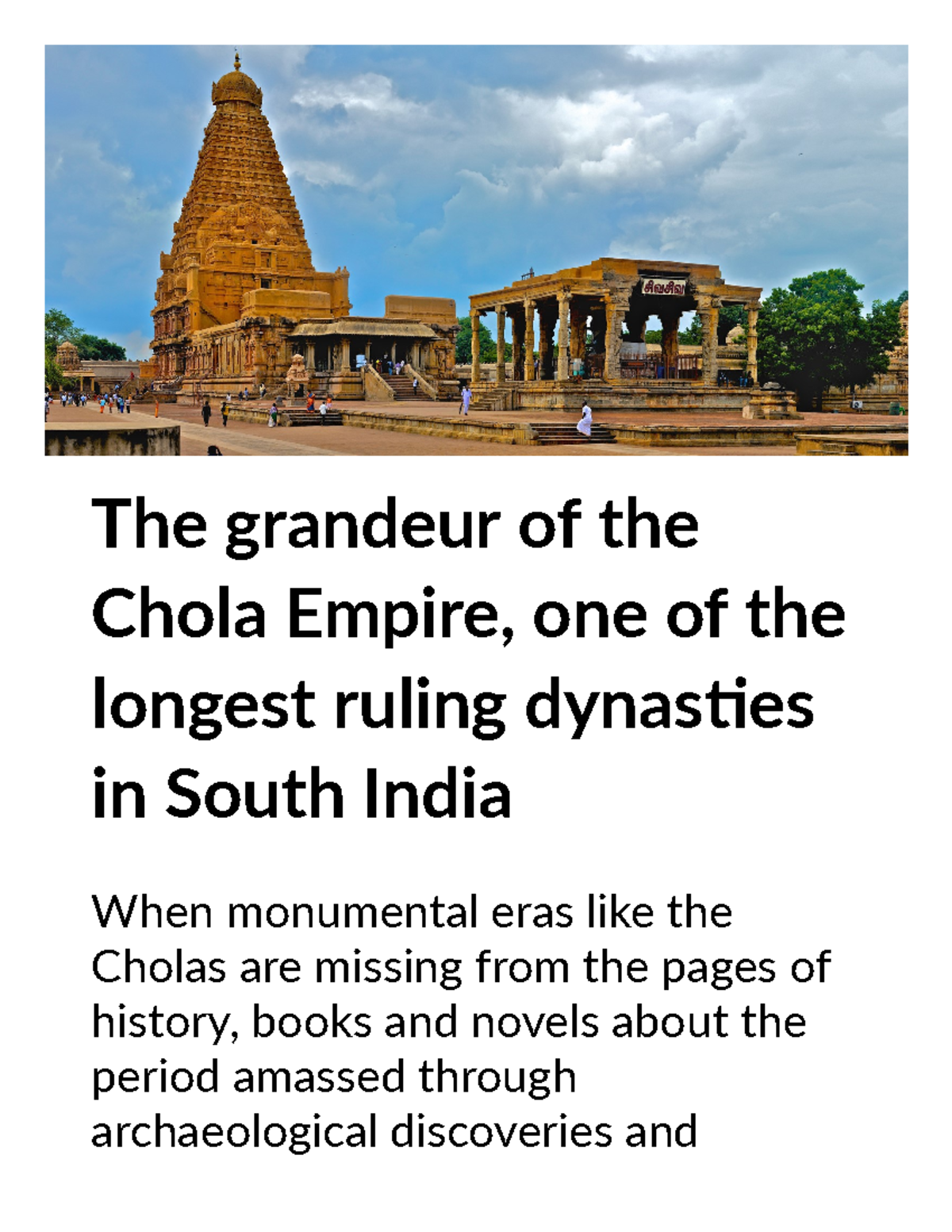 The Hindu e Paper Document - The grandeur of the Chola Empire, one of ...