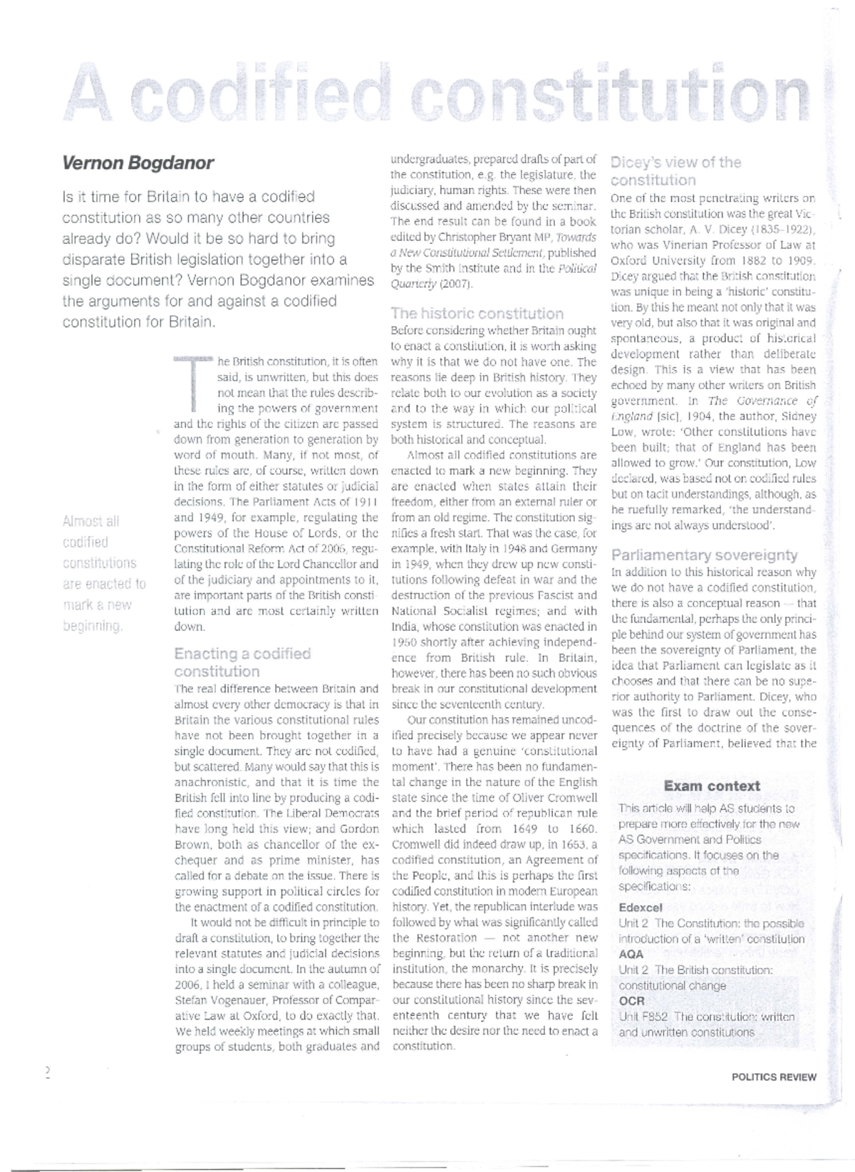 Arguments for and against a codified constitution written and unwritten ...