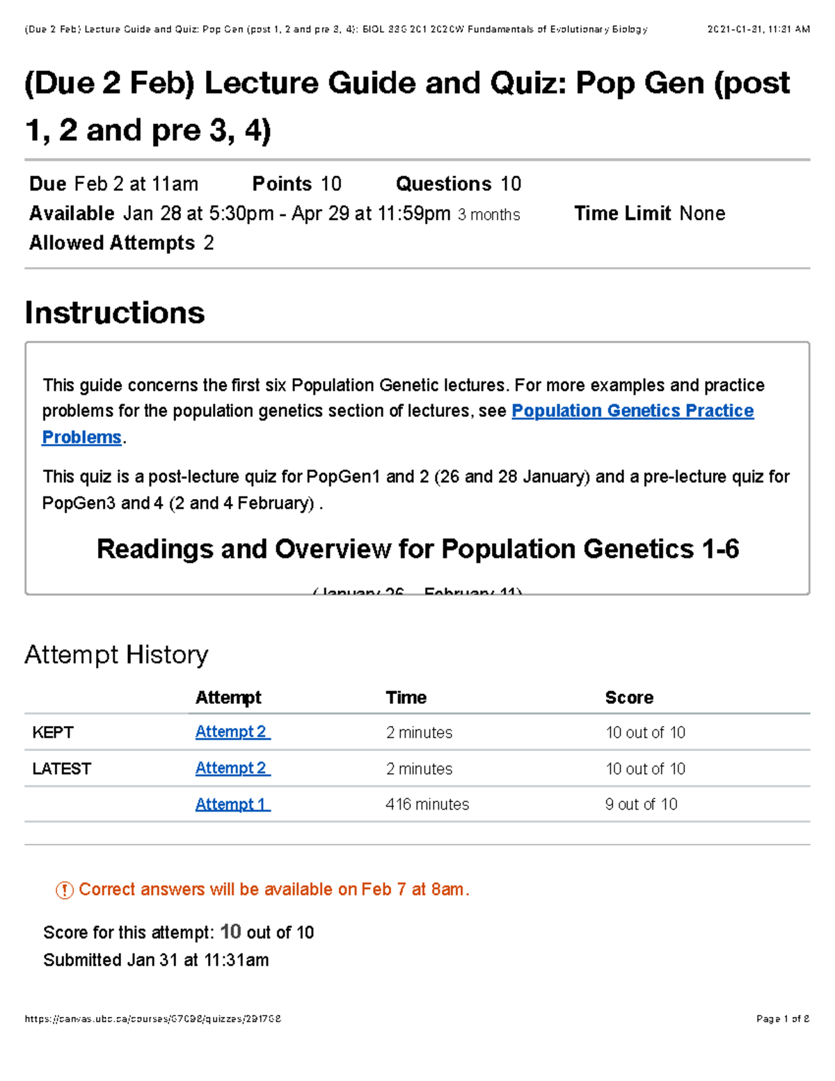 (Due 2 Feb) Lecture Guide and Quiz: Pop Gen (post 1, 2 and pre 3, 4 ...