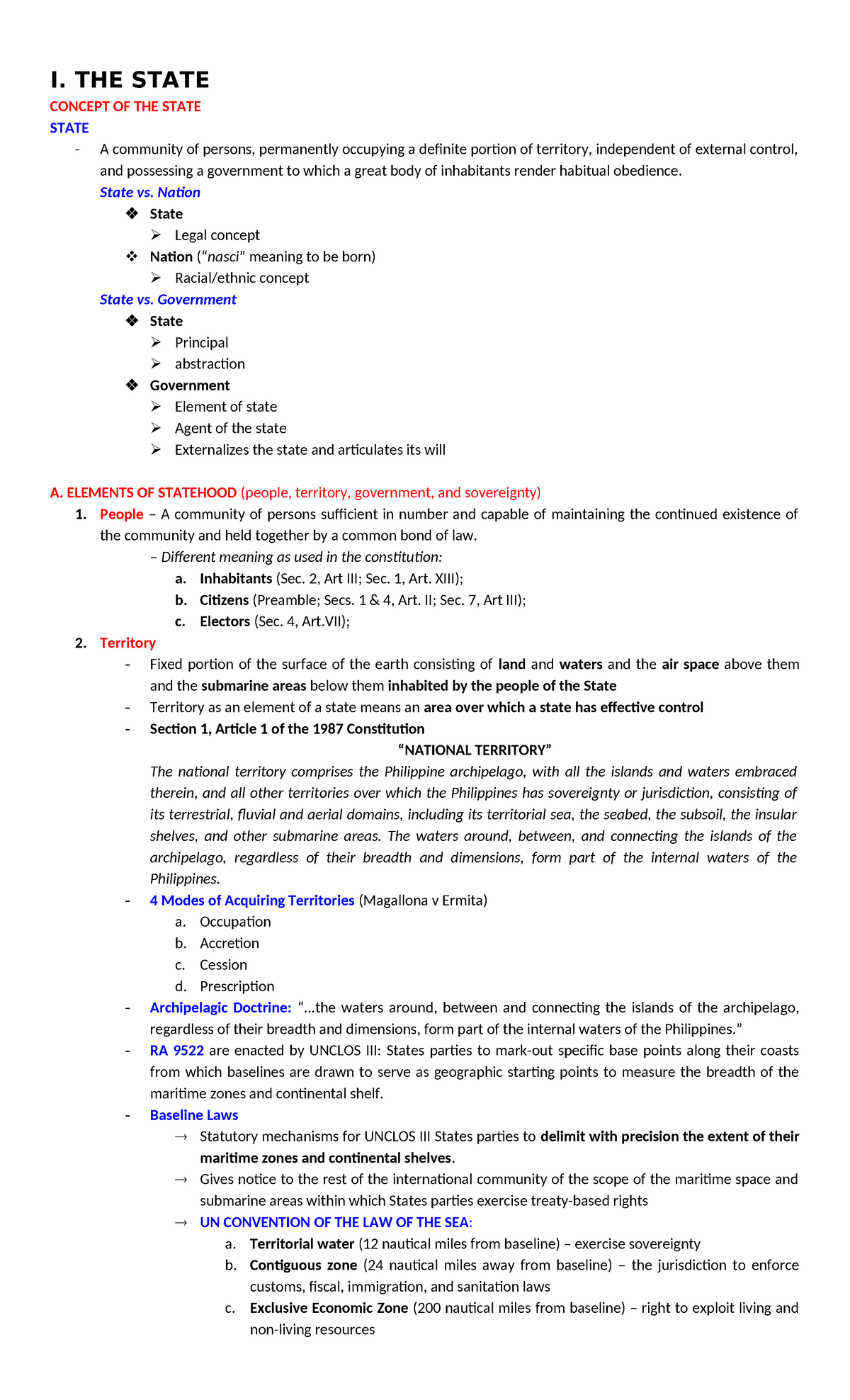 Module 2 - State and National Territory - I. THE STATE CONCEPT OF THE ...