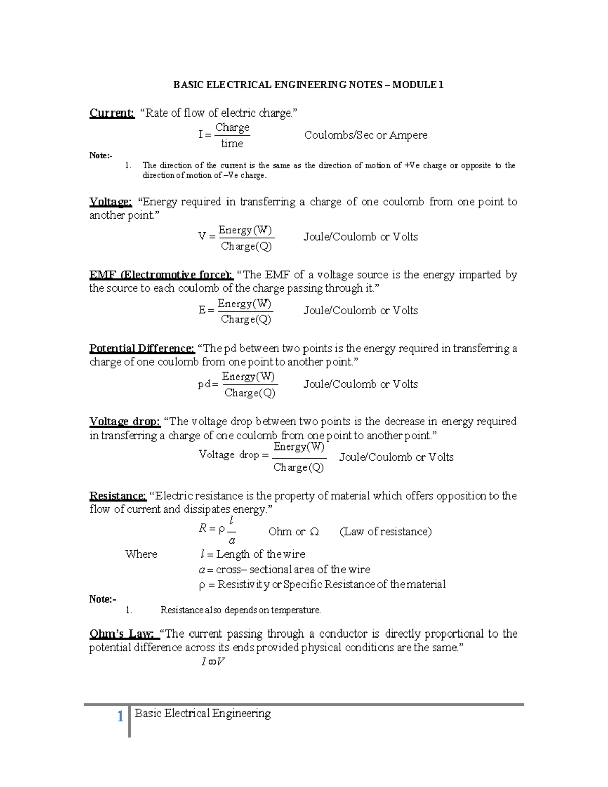 Basic Electrical Engineering Notes 1 - BASIC ELECTRICAL ENGINEERING ...