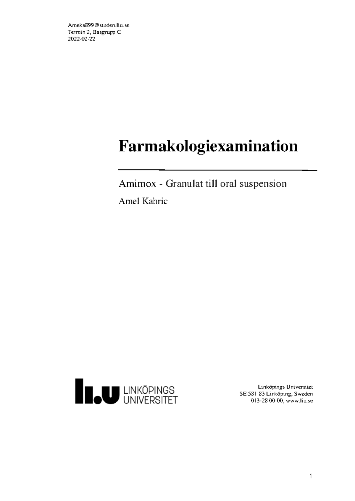 FAR2 examinarion - Farmakologi - Termin 2, Basgrupp C 2022-02 ...