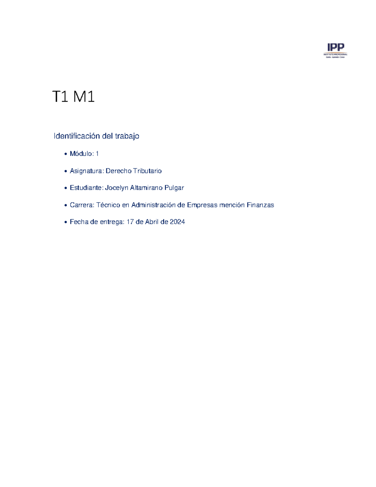 T1 M1 Jocelyn Altamirano Pulgar Derecho Tributario - T1 M ...