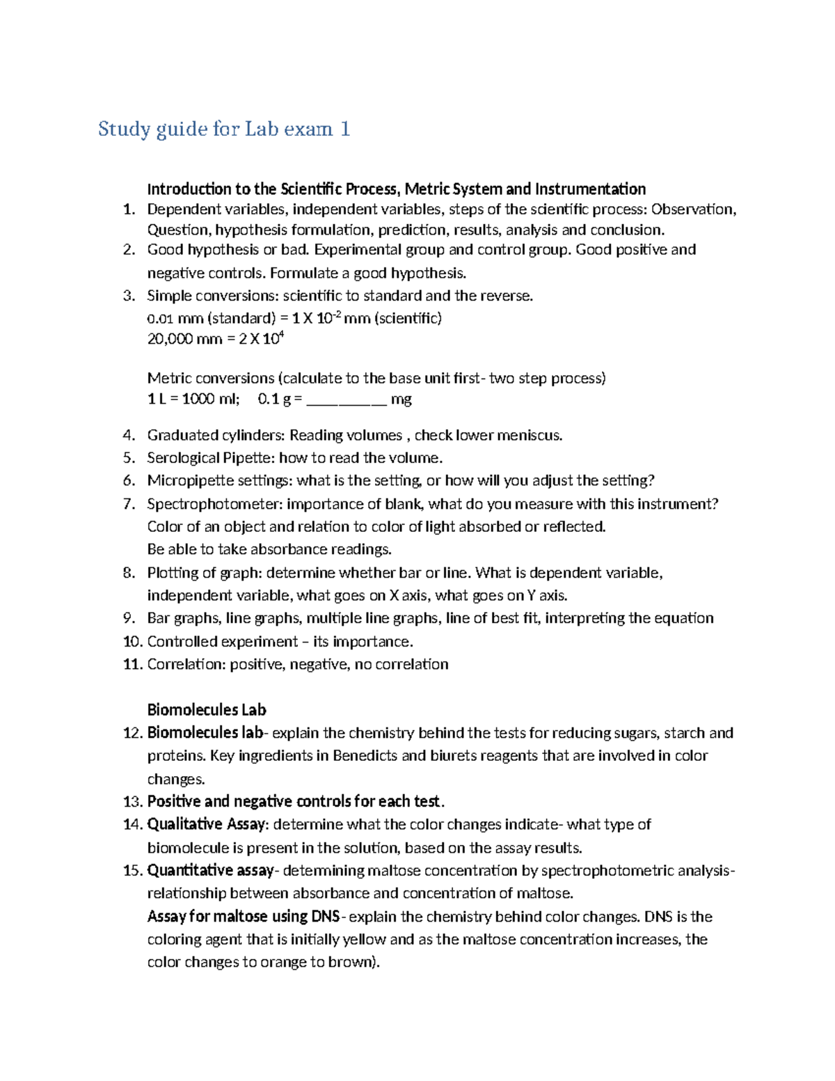 Study guide for Lab exam 1 S24 - Study guide for Lab exam 1 ...