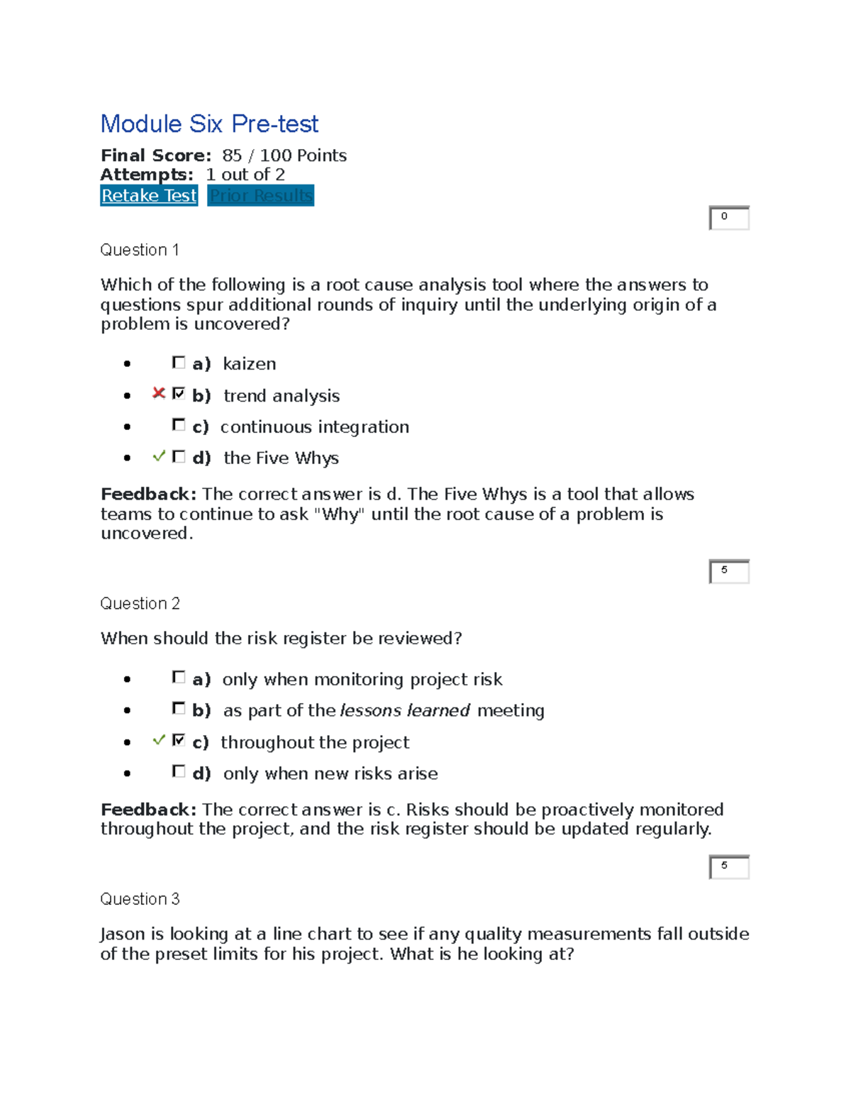 Module Six Pre-test - MOD 6 practice - Module Six Pre-test Final Score ...