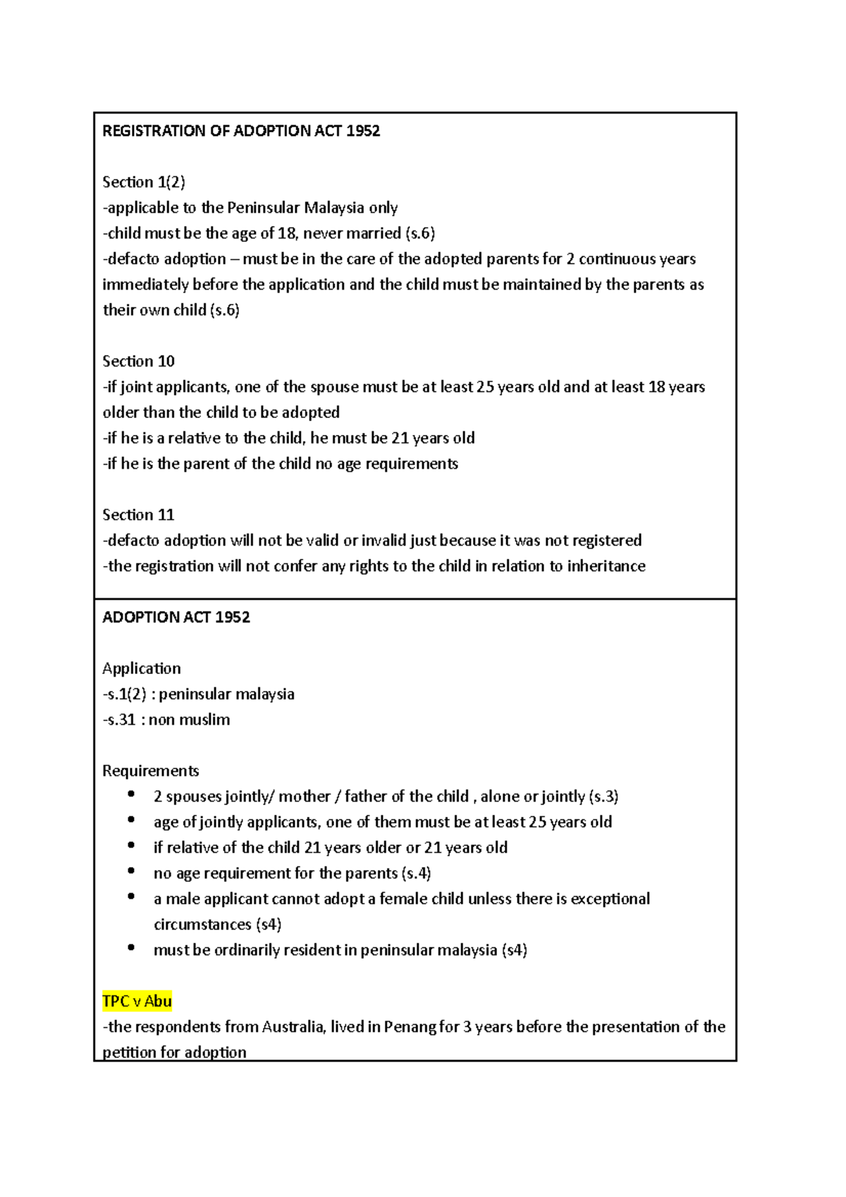 Adoption - REGISTRATION OF ADOPTION ACT 1952 Section 1(2) -applicable ...