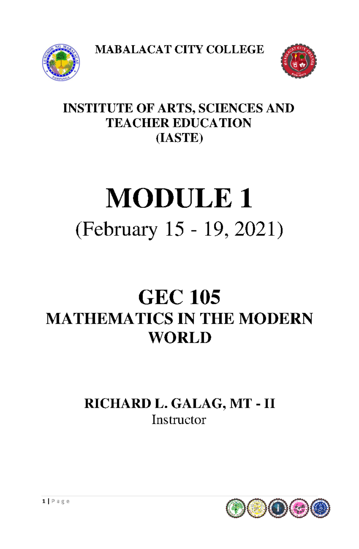 Module 1 - Mathematics IN THE Modern World - MABALACAT CITY COLLEGE ...
