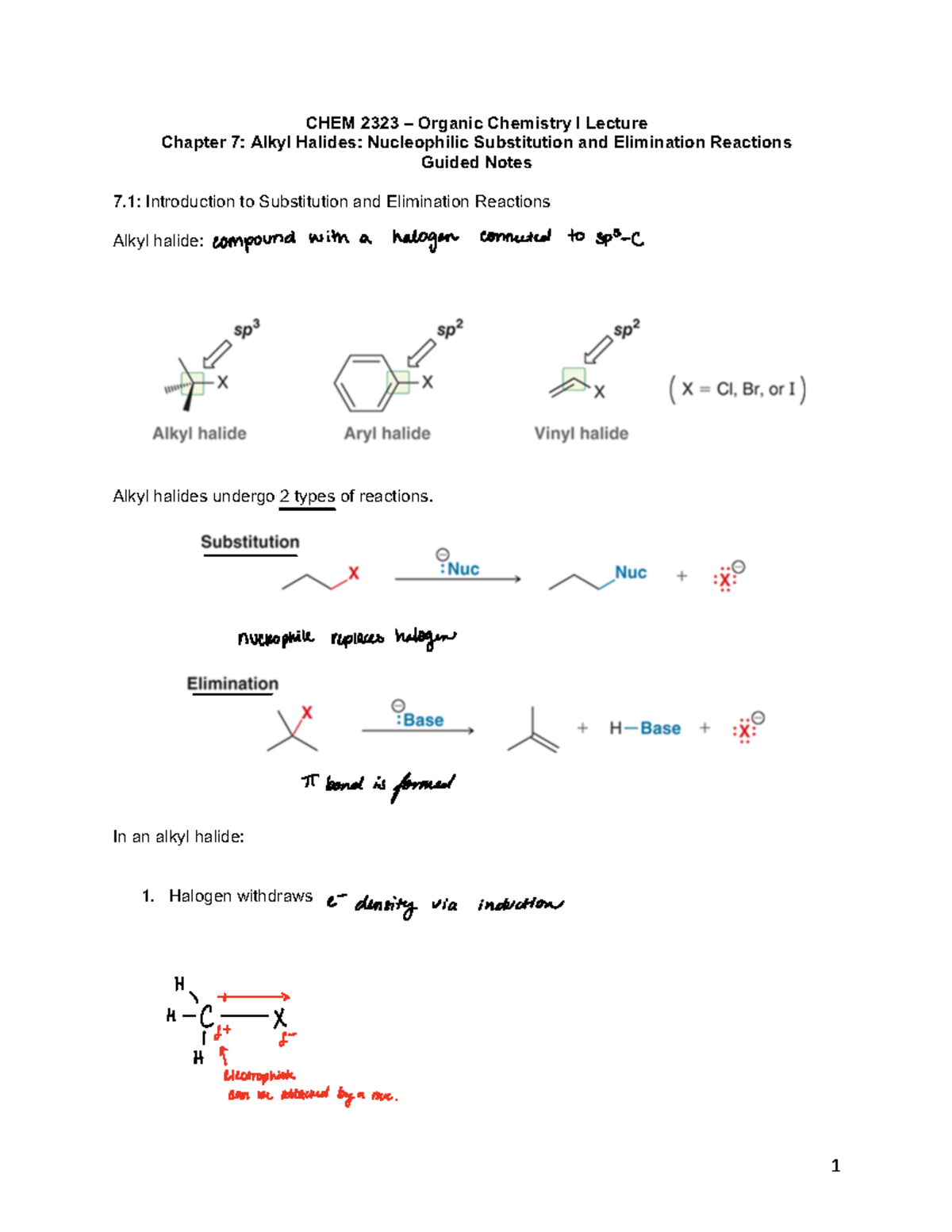 Ochem 1 Chapter 7 Lecture Notes - CHEM 2323 – Organic Chemistry I ...