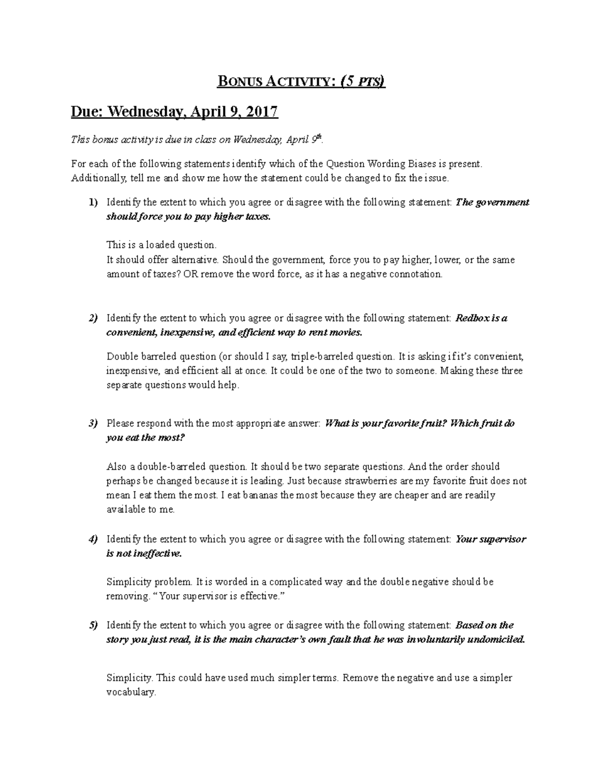 Bonus 2 - BONUS ACTIVITY: (5 PTS) Due: Wednesday, April 9, 2017 This ...