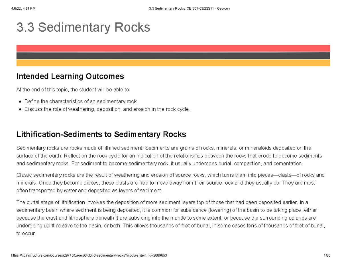 3.3 Sedimentary Rocks CE 301-CE22S11 - Geology - 3 Sedimentary Rocks ...