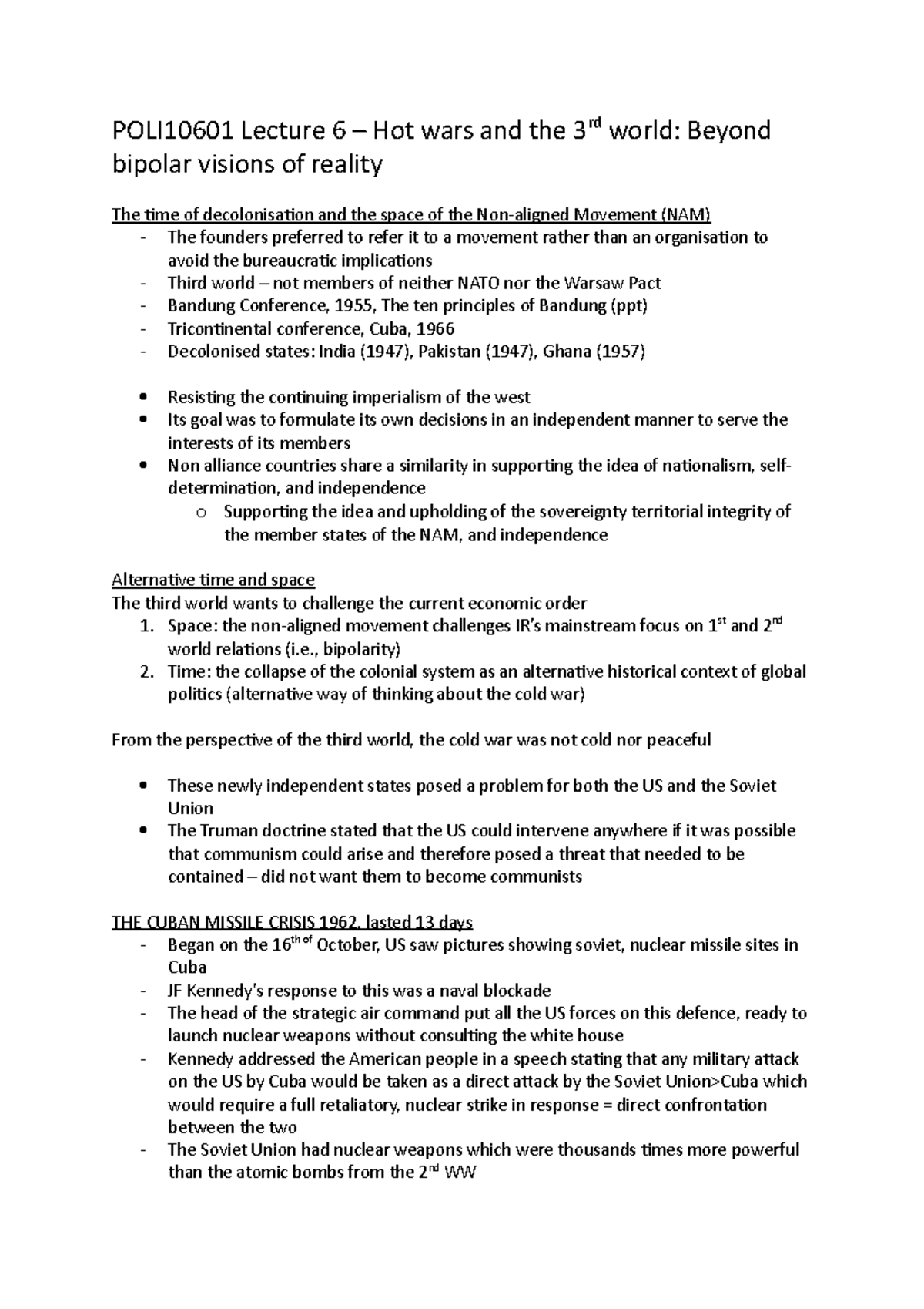 Lecture 6 - hot wars and the third world - POLI10601 Lecture 6 – Hot ...