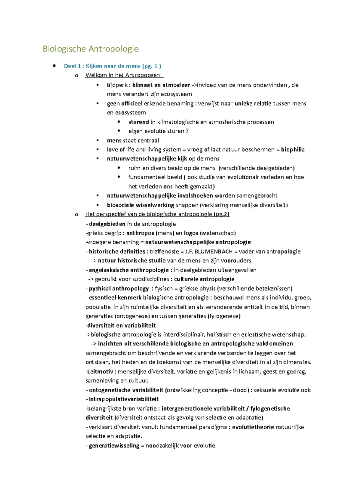 Biologische Antropologie 1 - 1 ) o Welkom in het Antropoceen! tijdperk ...