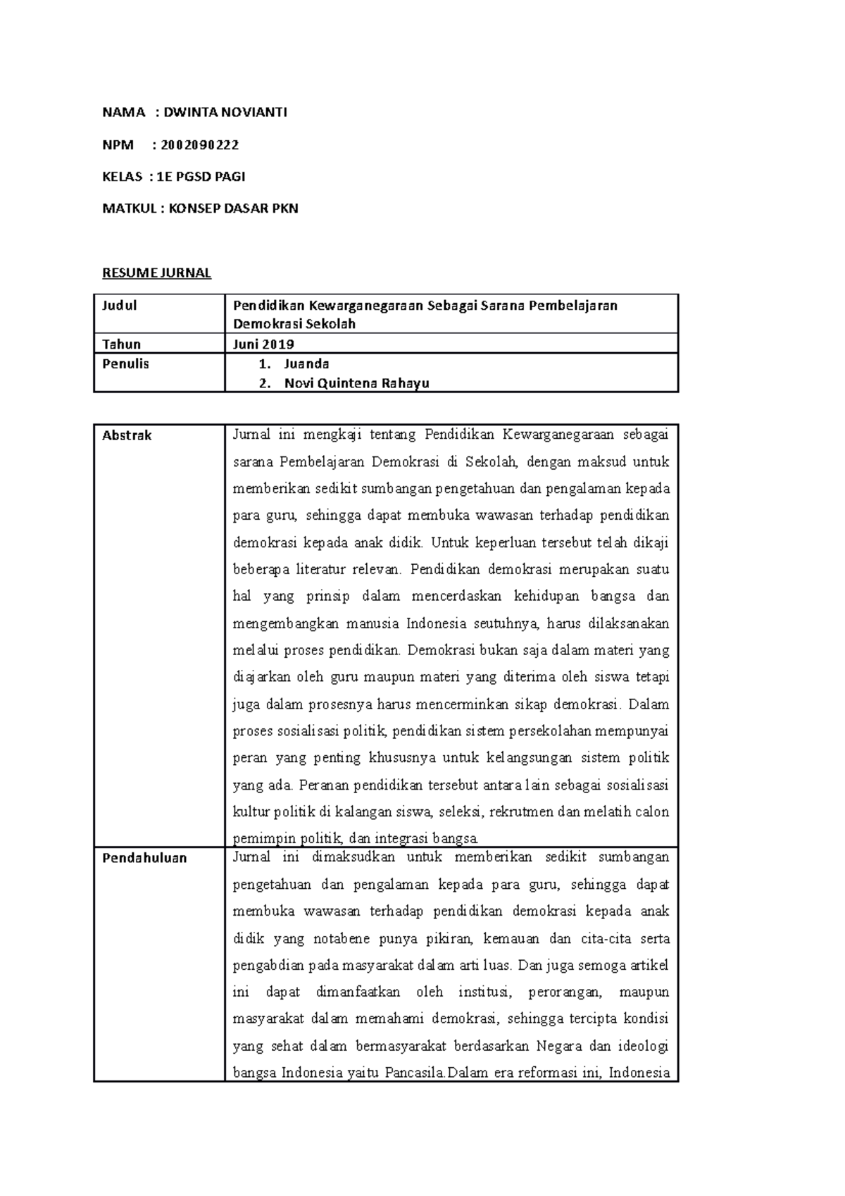 Mini riset pkn - NAMA : DWINTA NOVIANTI NPM : 2002090222 KELAS : 1E ...