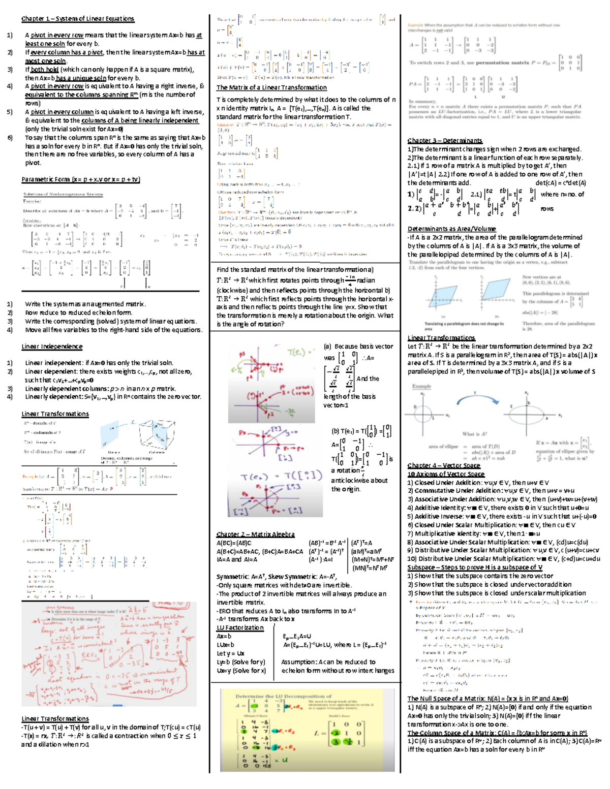 SC1004 Cheatsheet (Final) - Chapter 1 – System of Linear Equations A pivot in every row means ...