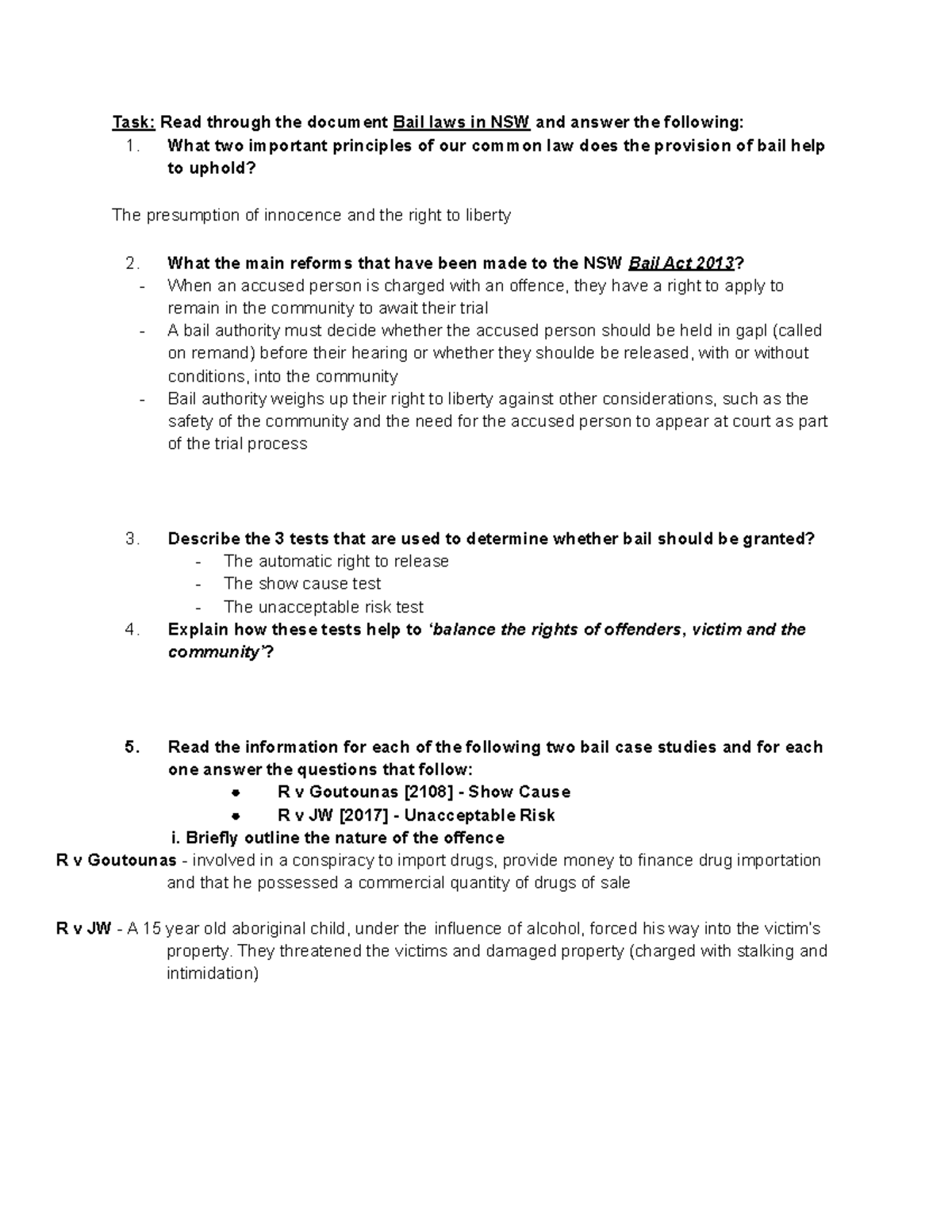 Bail Laws In NSW Lecture Notes 1 Task Read Through The Document