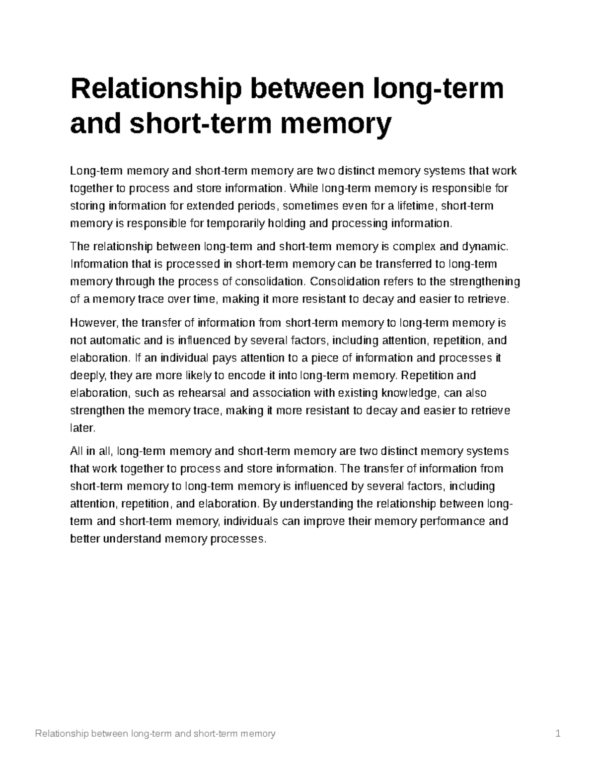 Relationship between long-term and short-term memory - While long-term ...