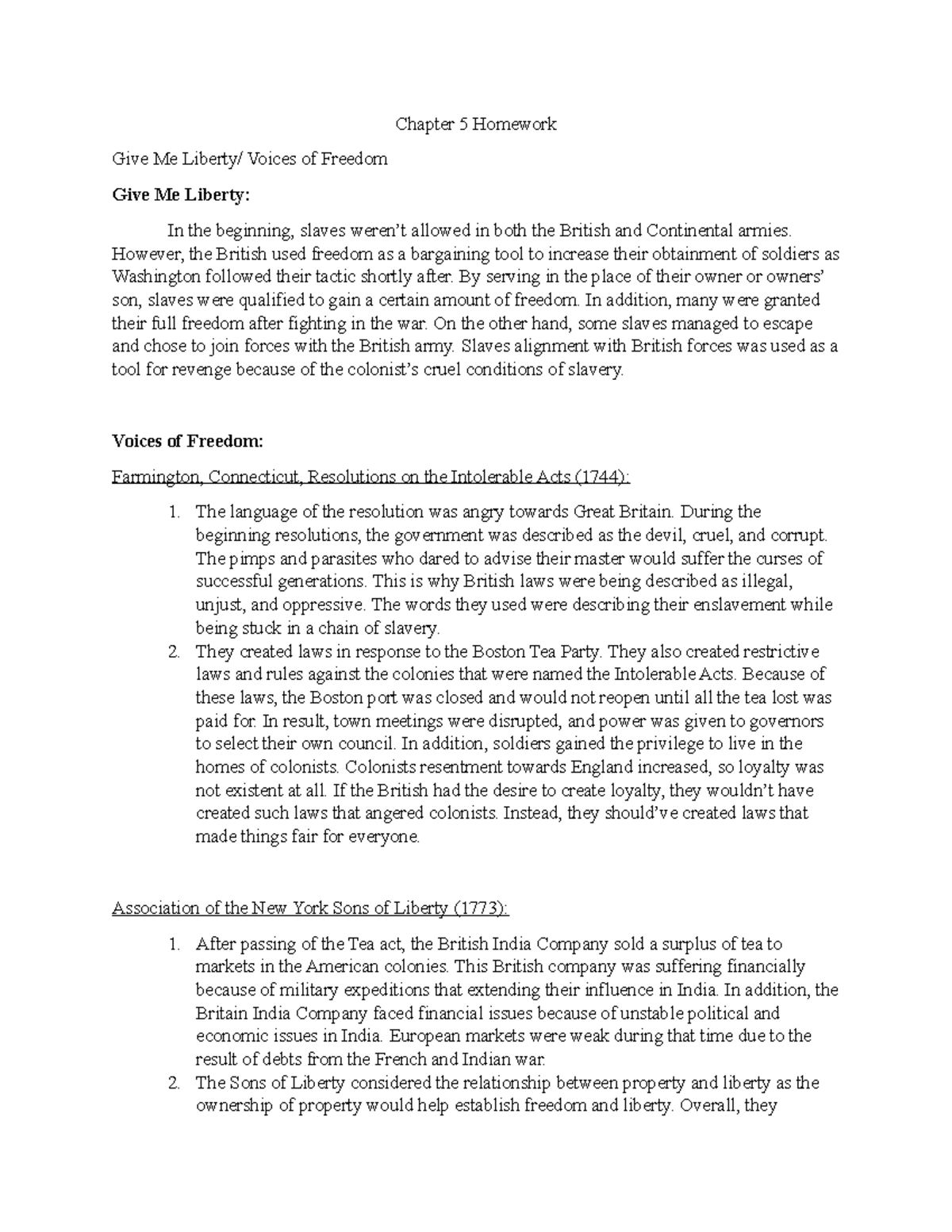 Chapter 5 assignments (HIST) - Chapter 5 Homework Give Me Liberty ...