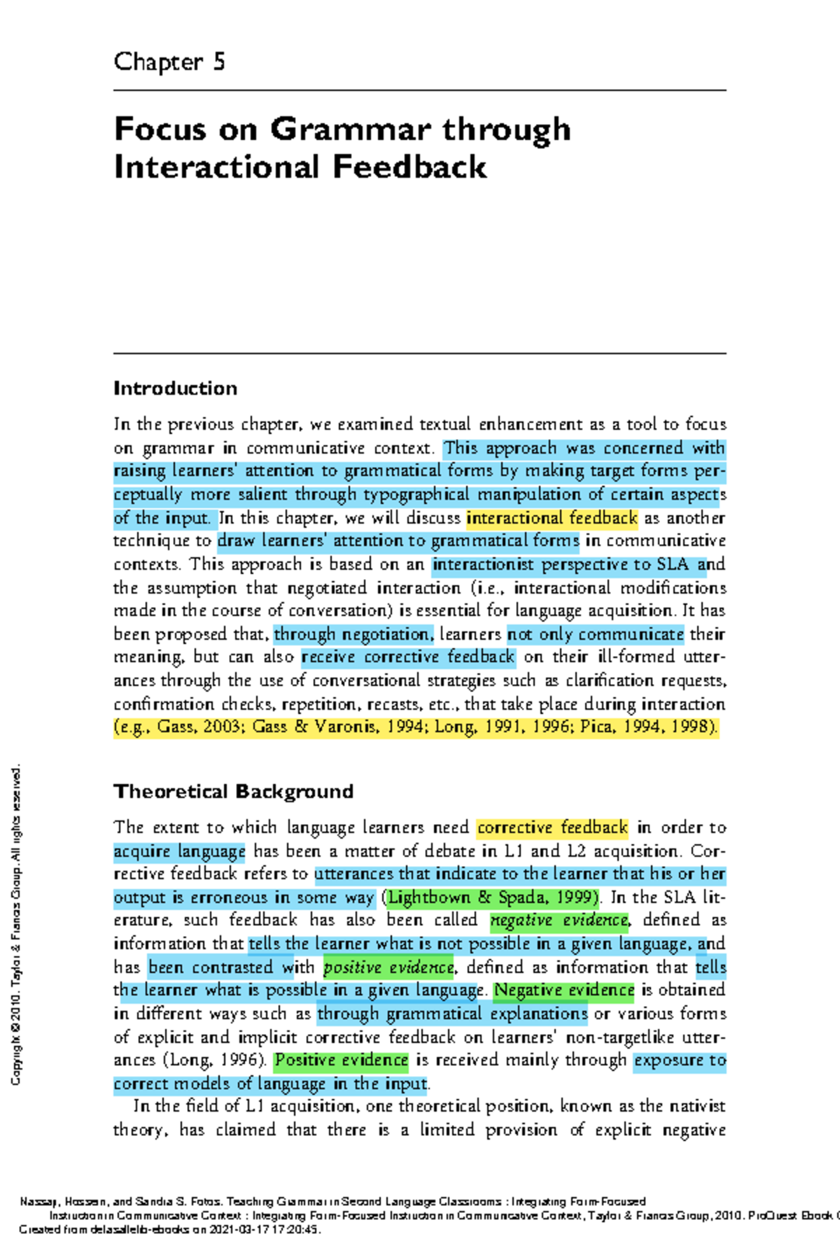 Interational feedback - Chapter 5 Focus on Grammar through ...