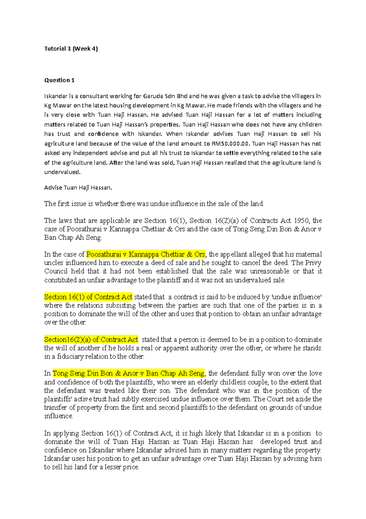 358689 Tutorial 3 (Week 4) - Contract Law II - MMU - Studocu