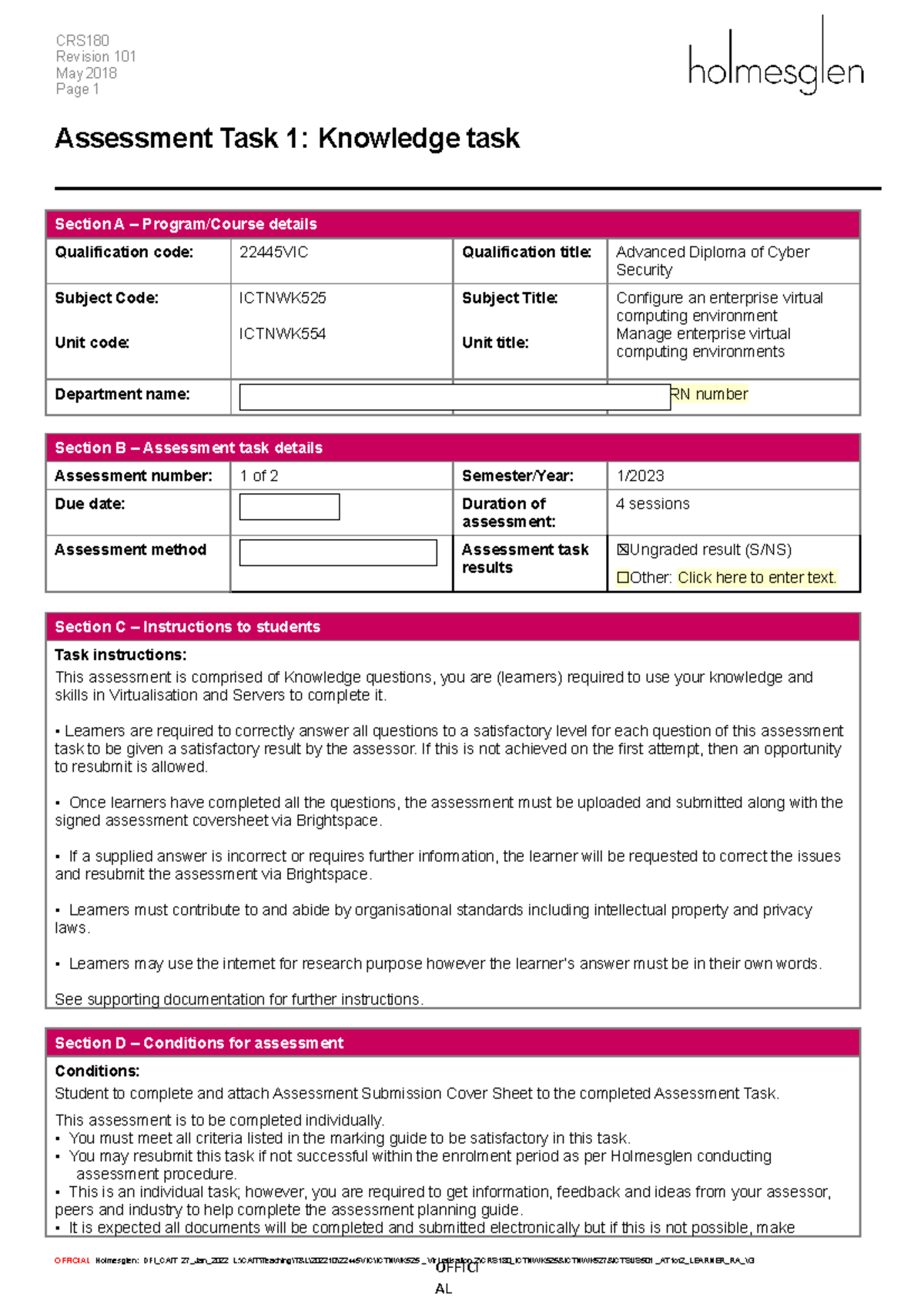 CRS Configuration Ictnwk 525 - Assessment Task 1: Knowledge task ...