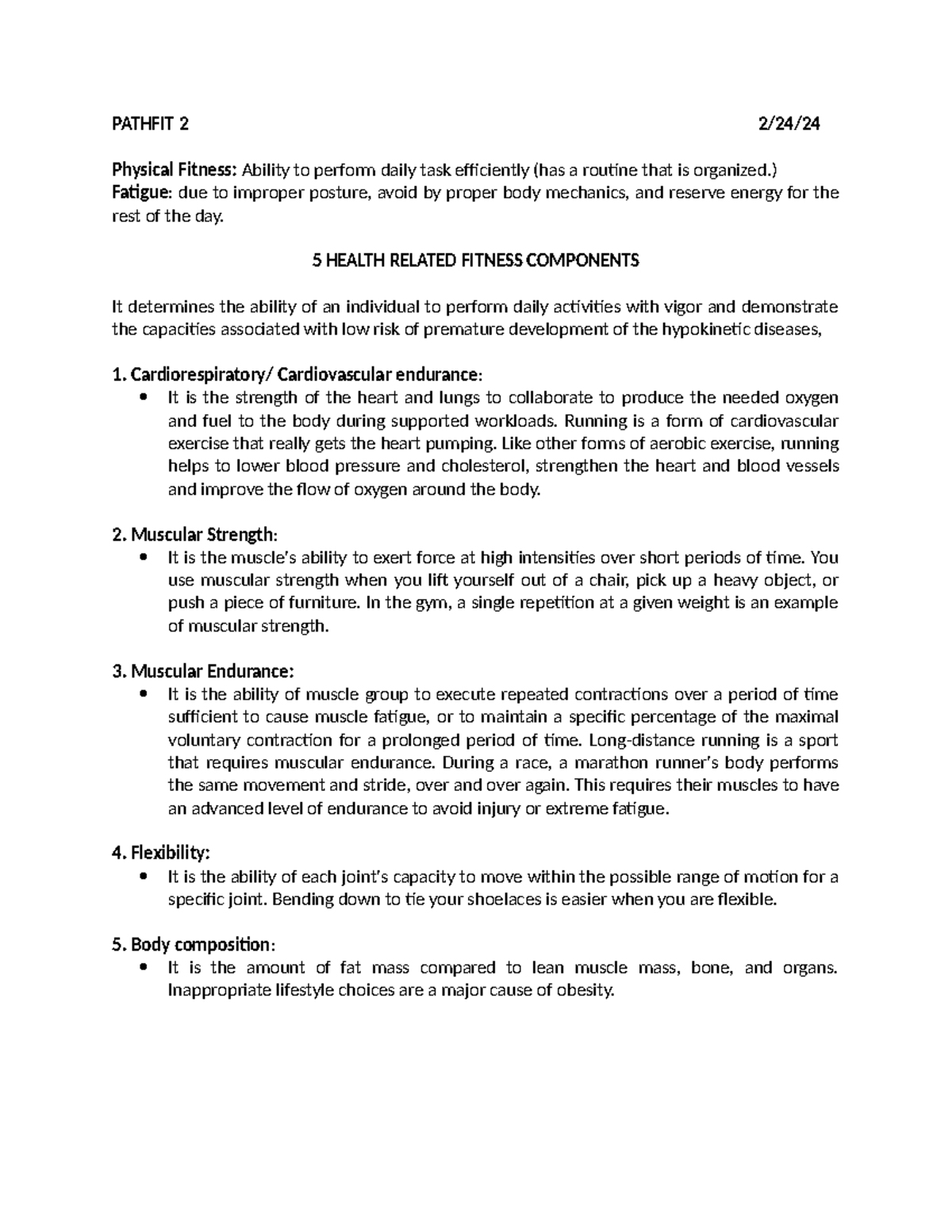 Health Related Components - PATHFIT 2 2/24/ Physical Fitness: Ability ...