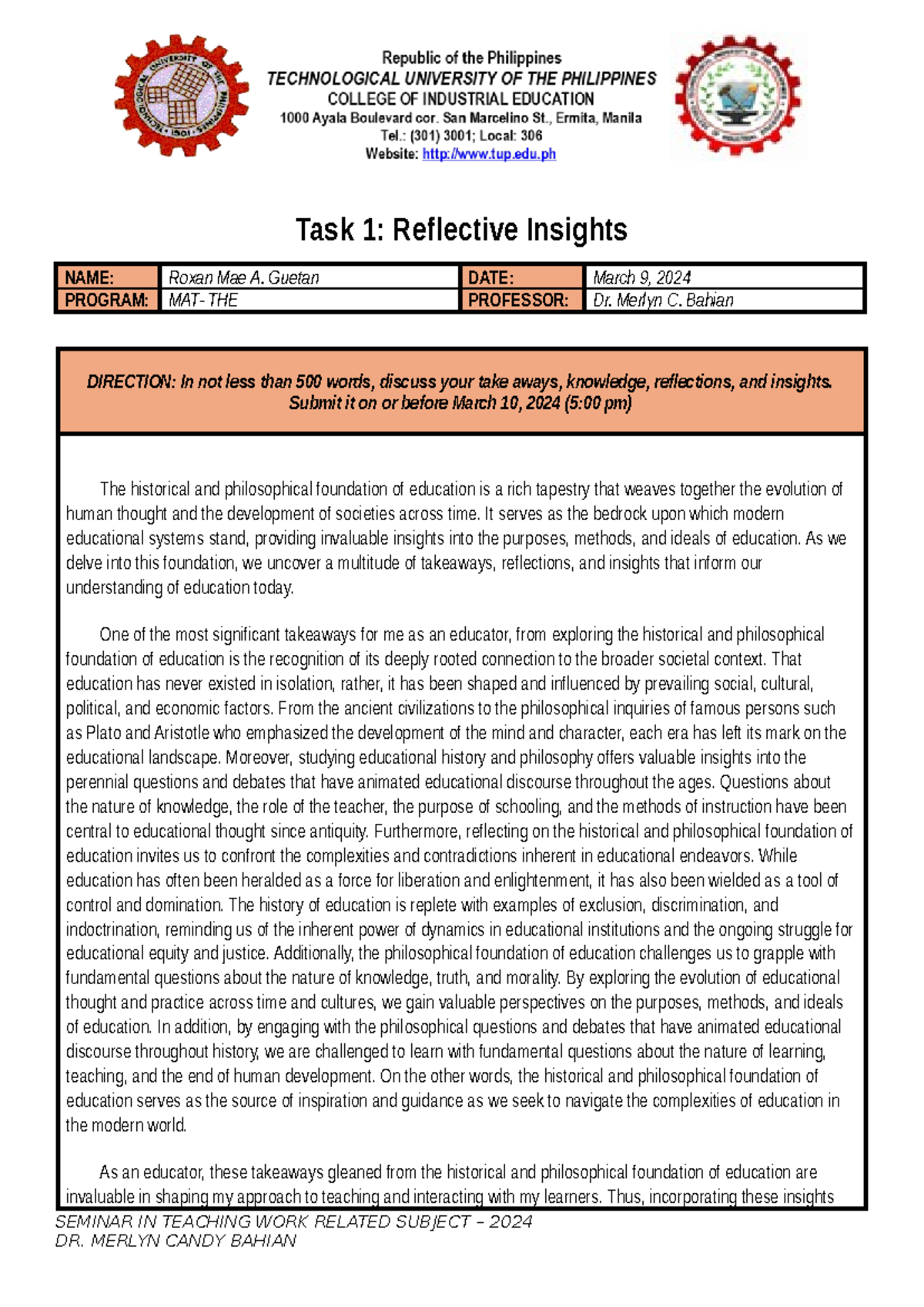 TASK-1- Reflective- Insights- Guetan- Roxan MAE-A - Task 1: Reflective ...