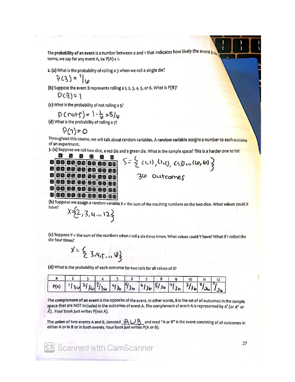 Unit 2 notes - The probability of an event is a number between 0 and 1 ...