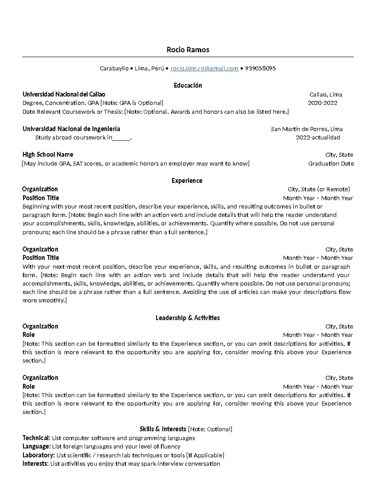 Template paragraph-1 - Resumenes - City, State Rocio Ramos Carabayllo ...
