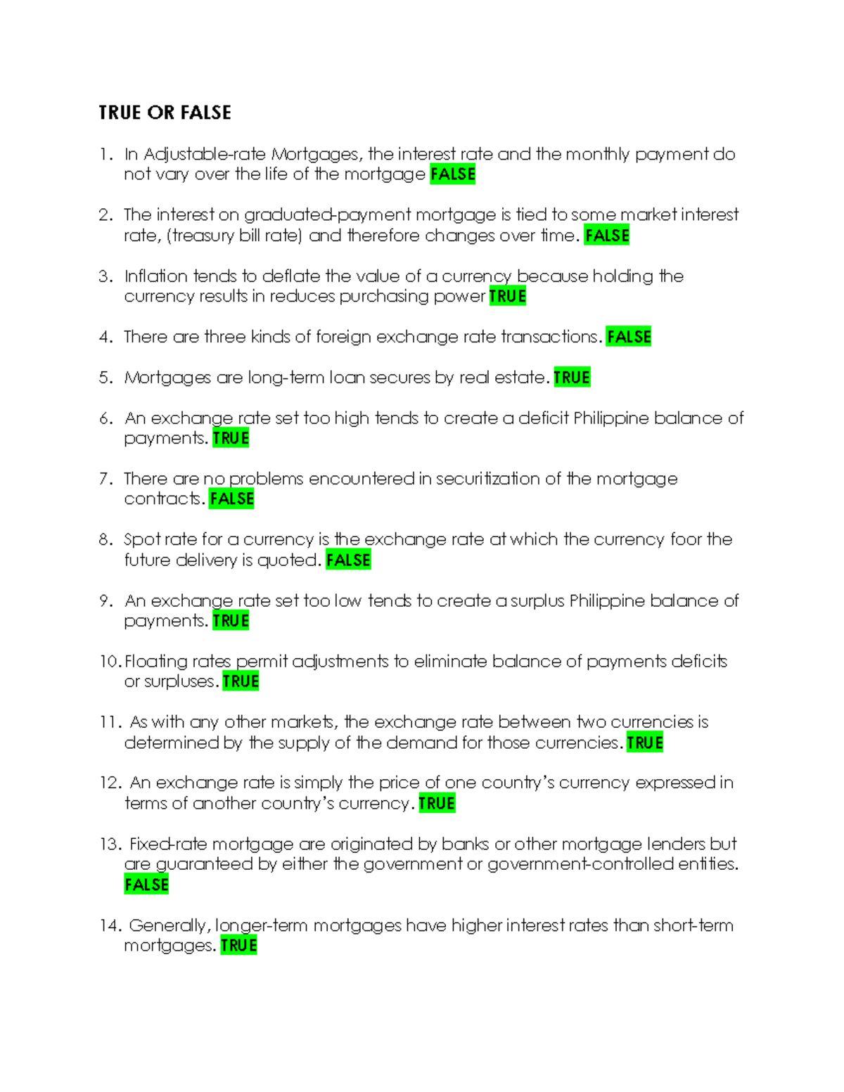 Financial Markets QUIZ - TRUE OR FALSE In Adjustable-rate Mortgages ...