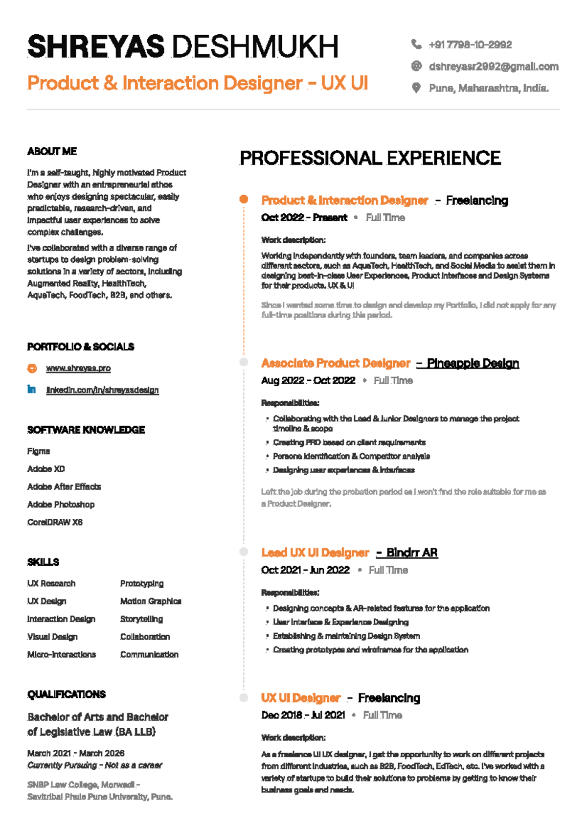 How to create better Resume for Jobs. - SHREYAS DESHMUKH Product & Interaction Designer - UX UI ...