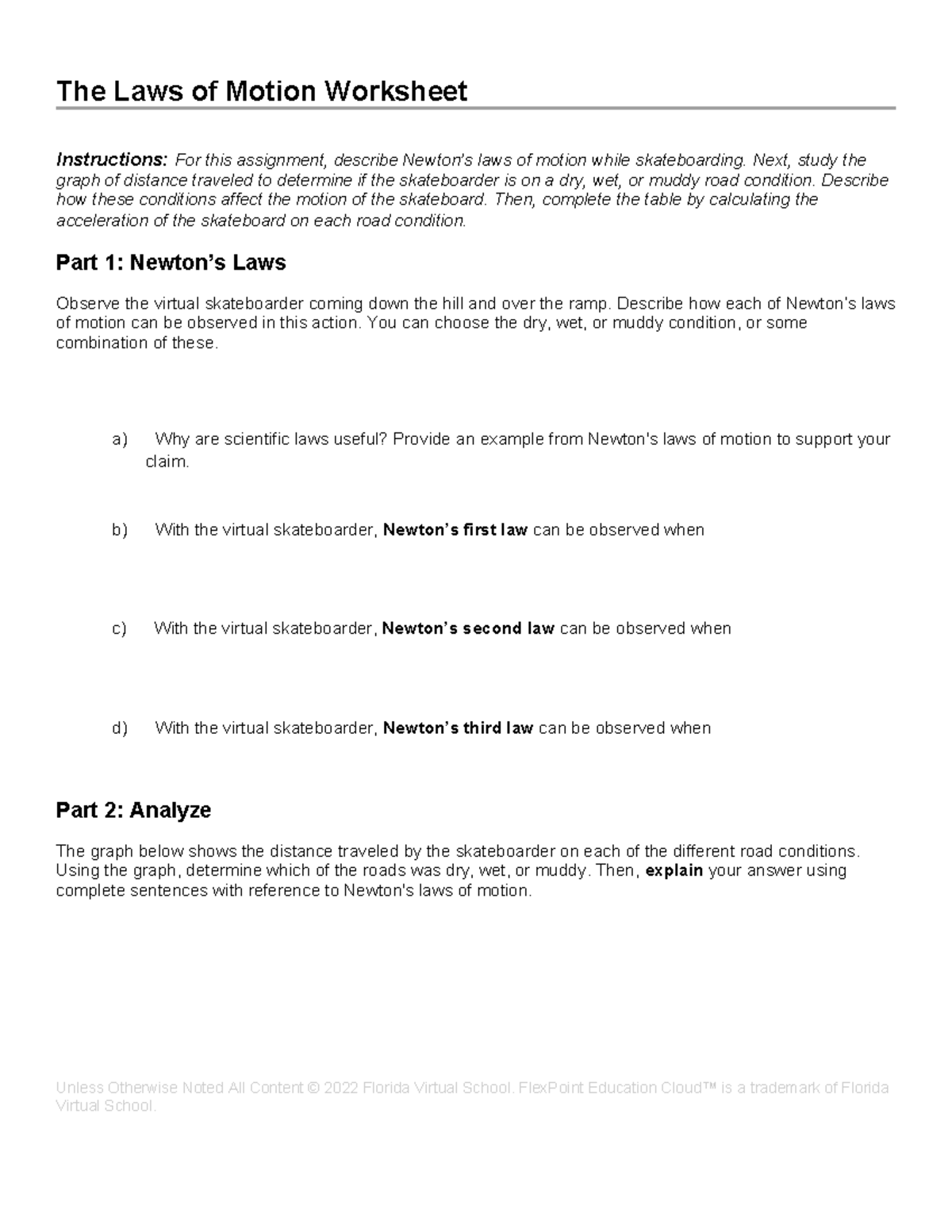 1.04 - Laws of Motion - The Laws of Motion Worksheet Instructions: For ...