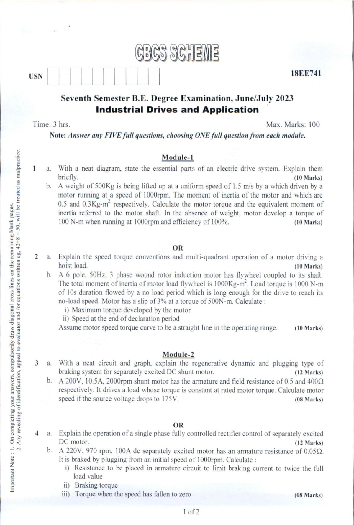 SCH 18EE741-1 - Jy fhjcnngd - CBCS SCHEME USN 18EE741 Seventh Semester B. Degree Examination ...