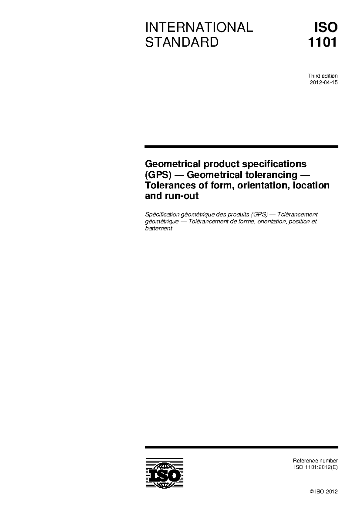 ISO 1101-2012 Tolerances of form, orientation, location and run-out ...