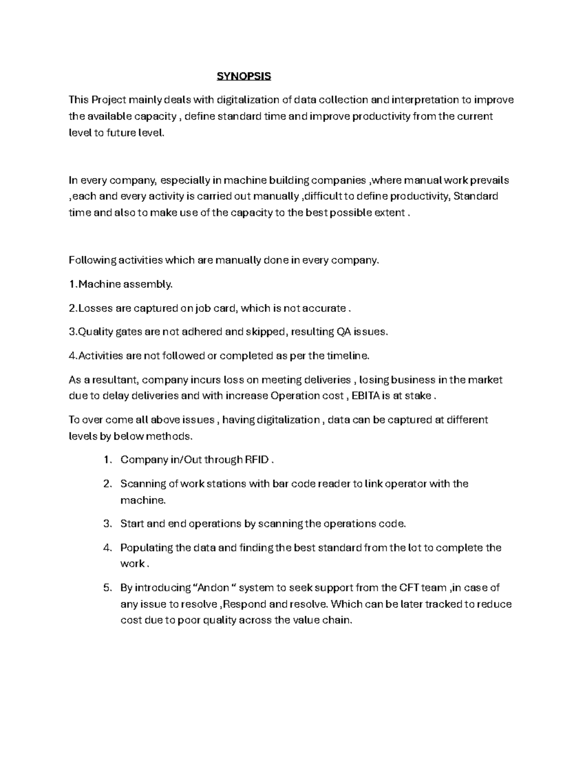 Synopsis MBA - need template - SYNOPSIS This Project mainly deals with ...