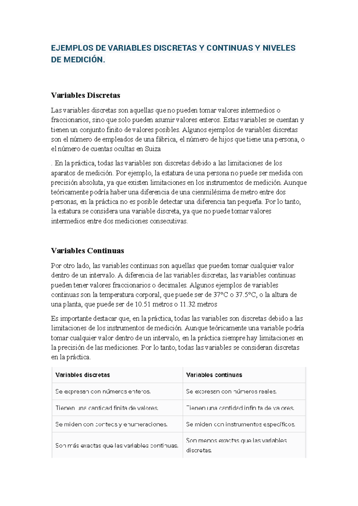 Ejemplos DE Variables Discretas Y Continuas Y Niveles DE Medición ...