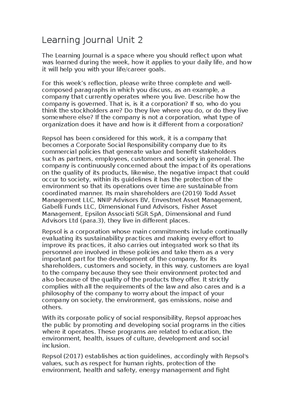 Learning Journal Unit 2 - For this week’s reflection, please write ...