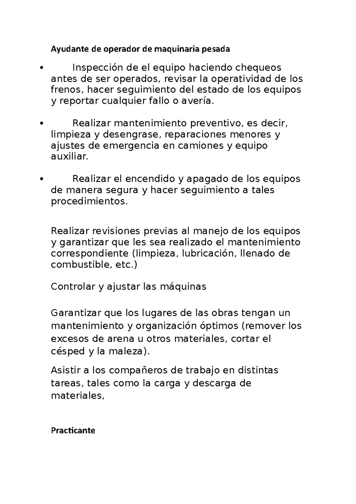 Ayudante de operador de maquinaria pesada - Realizar mantenimiento ...