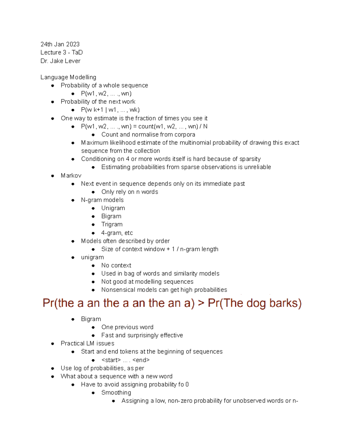 Text as Data Lecture 3 - 24th Jan 2023 - 24th Jan 2023 Lecture 3 - TaD Dr. Jake Lever Language ...