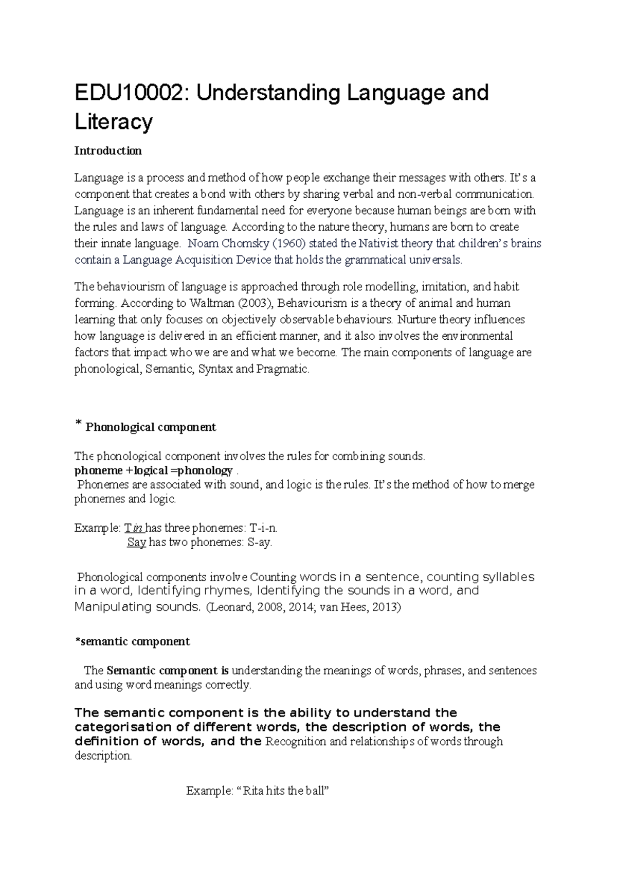 EDU10002 Understanding Language and Literacy corrected TP1 - EDU10002 ...