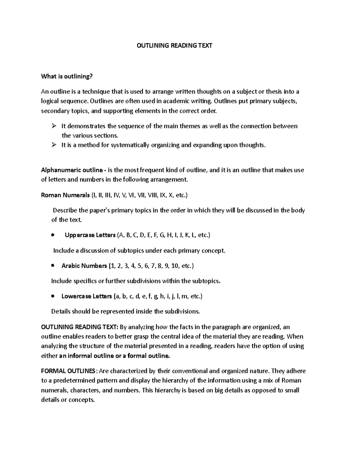 Outlining Reading Text OUTLINING READING TEXT What Is Outlining An