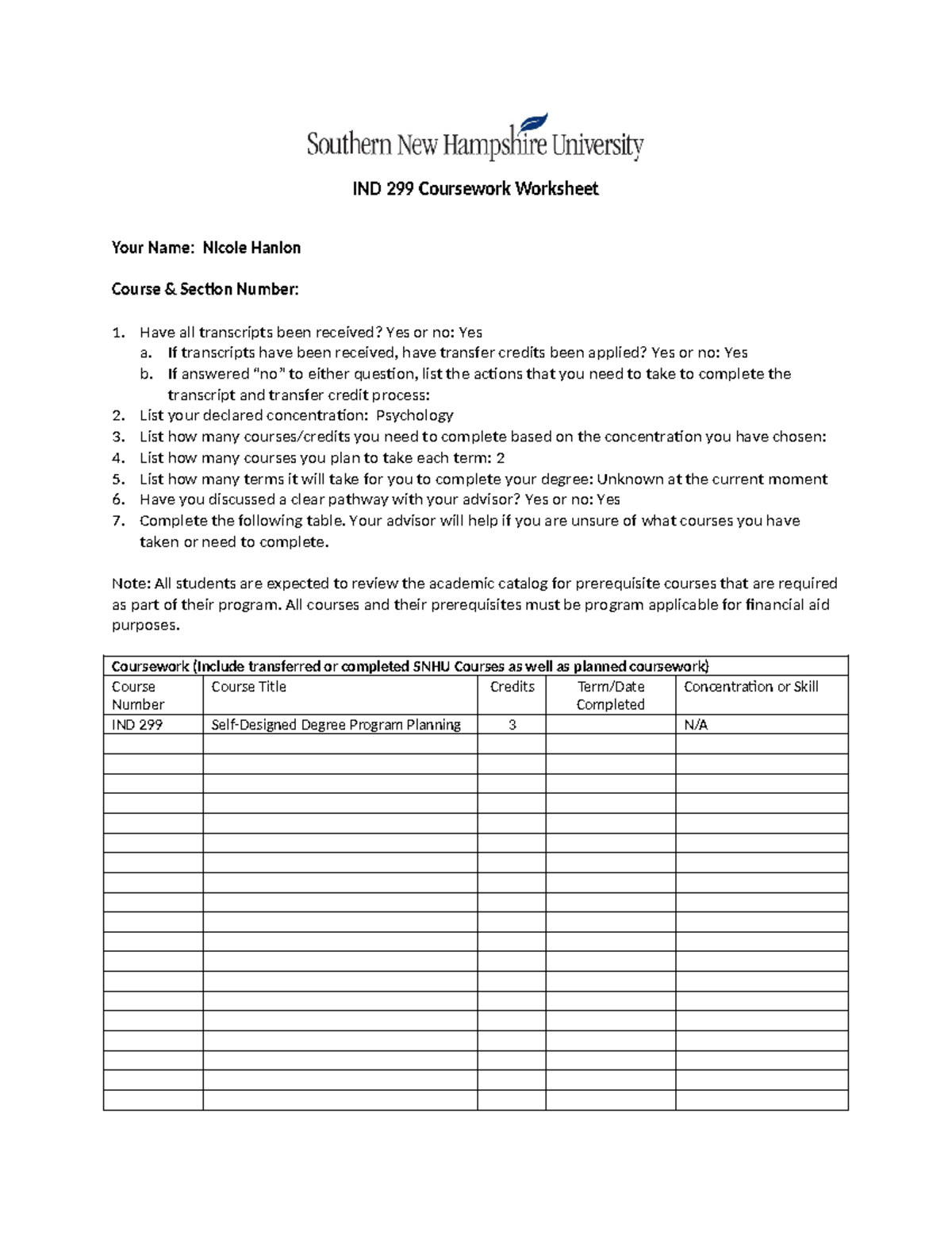 IND 299 Coursework Worksheet - IND 299 Coursework Worksheet Your Name ...