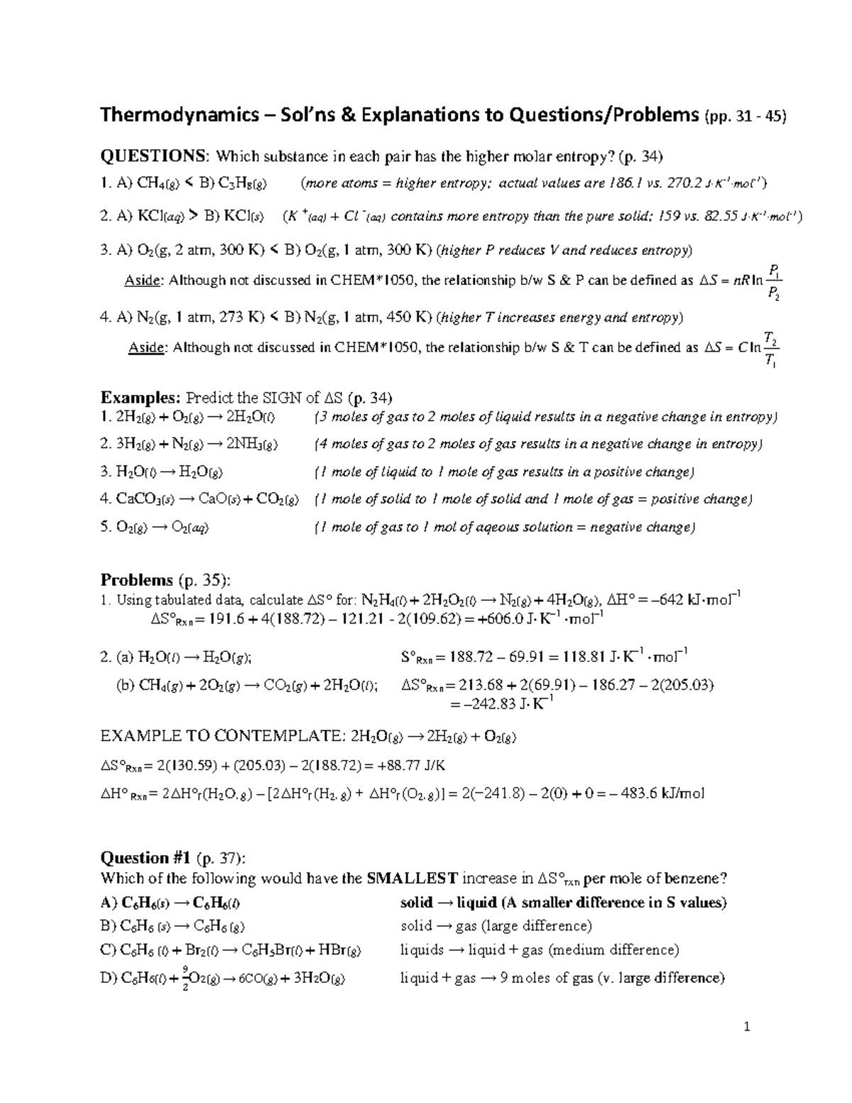 5. Solutions to Thermodynamics pp 34 to 44 - 1 Thermodynamics – Sol’ns ...