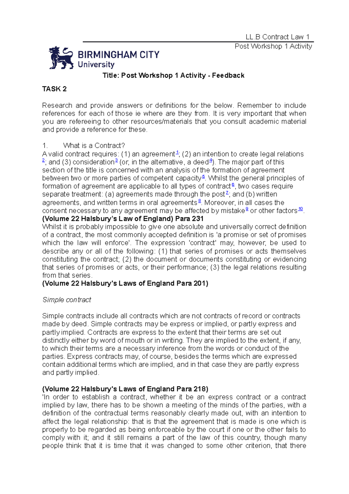 Post Workshop 1 Activity - feedback - Post Workshop 1 Activity Title ...