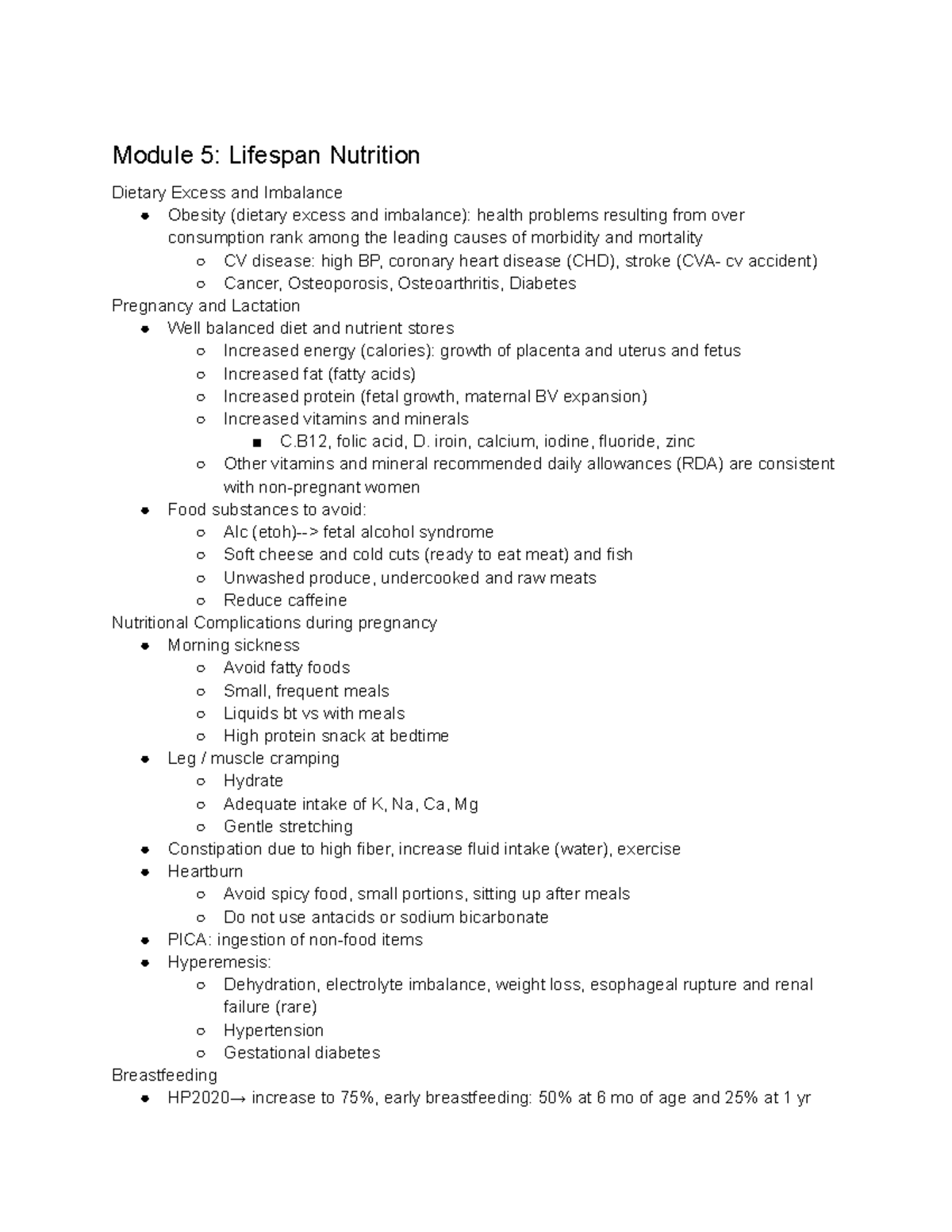 Module 5 SQ and Notes - Module 5: Lifespan Nutrition Dietary Excess and ...