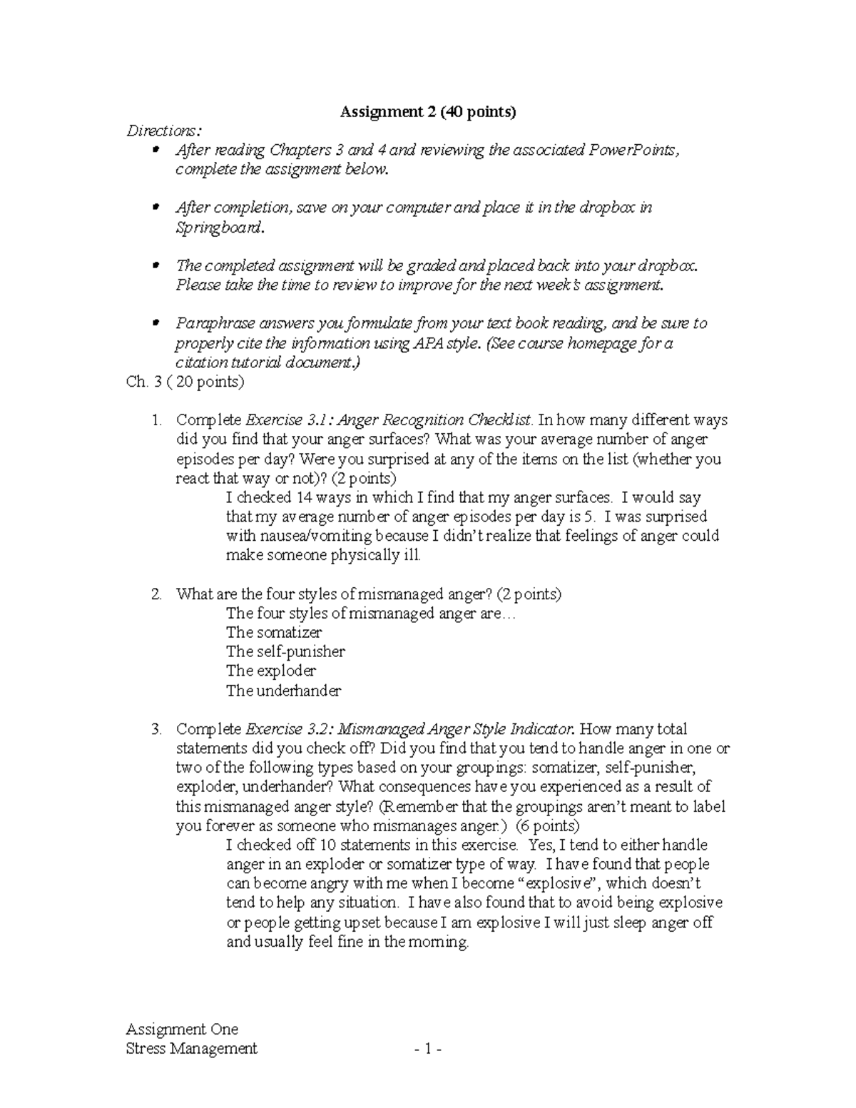 Assignment 2 Fall 2017 Ch 3 & 4 - Assignment 2 (40 points) Directions ...
