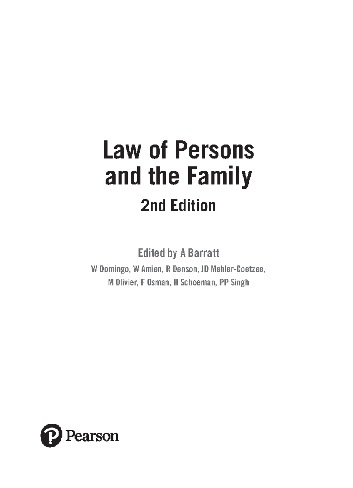 Law of Persons and Family 2nd Edition sample chapter - Edited by A ...