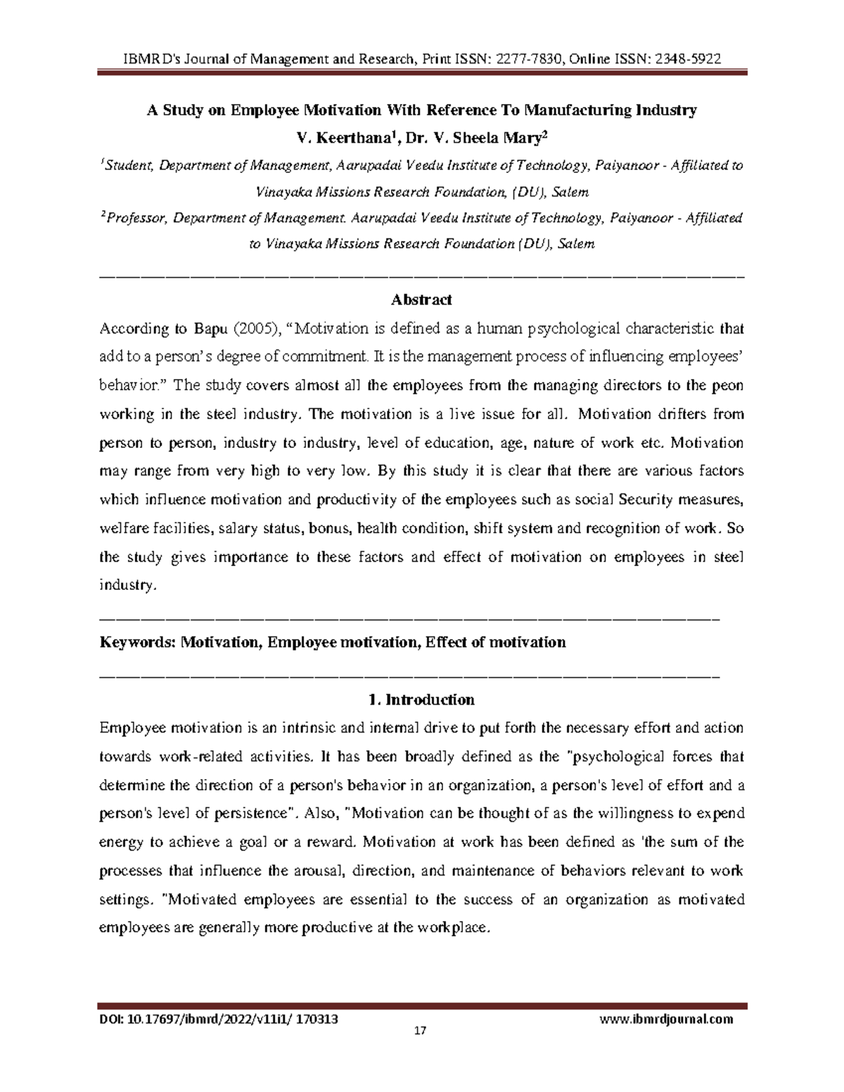 170313 413139 1 PB - A Study on Employee Motivation With Reference To ...