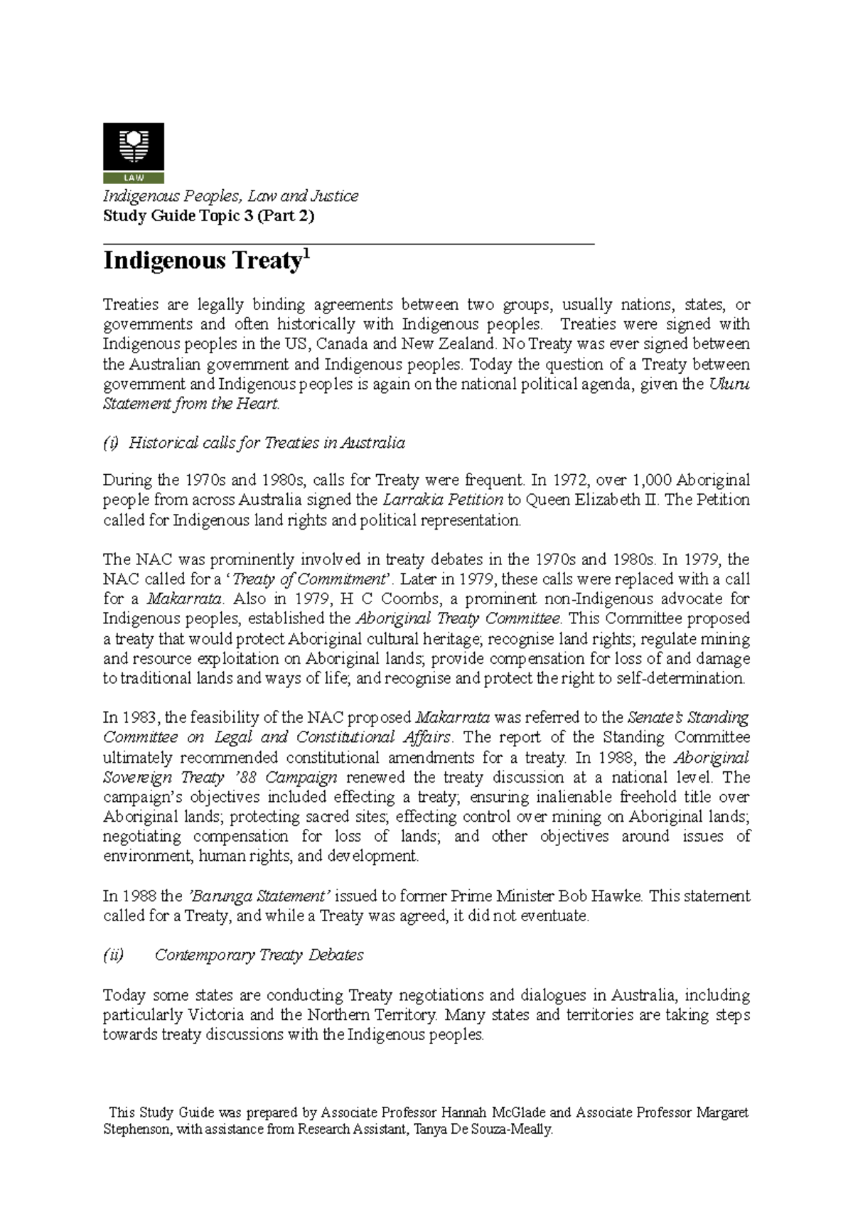 Study Guide Topic 3 (Part 2) - Indigenous Treaties 2023 - Indigenous ...