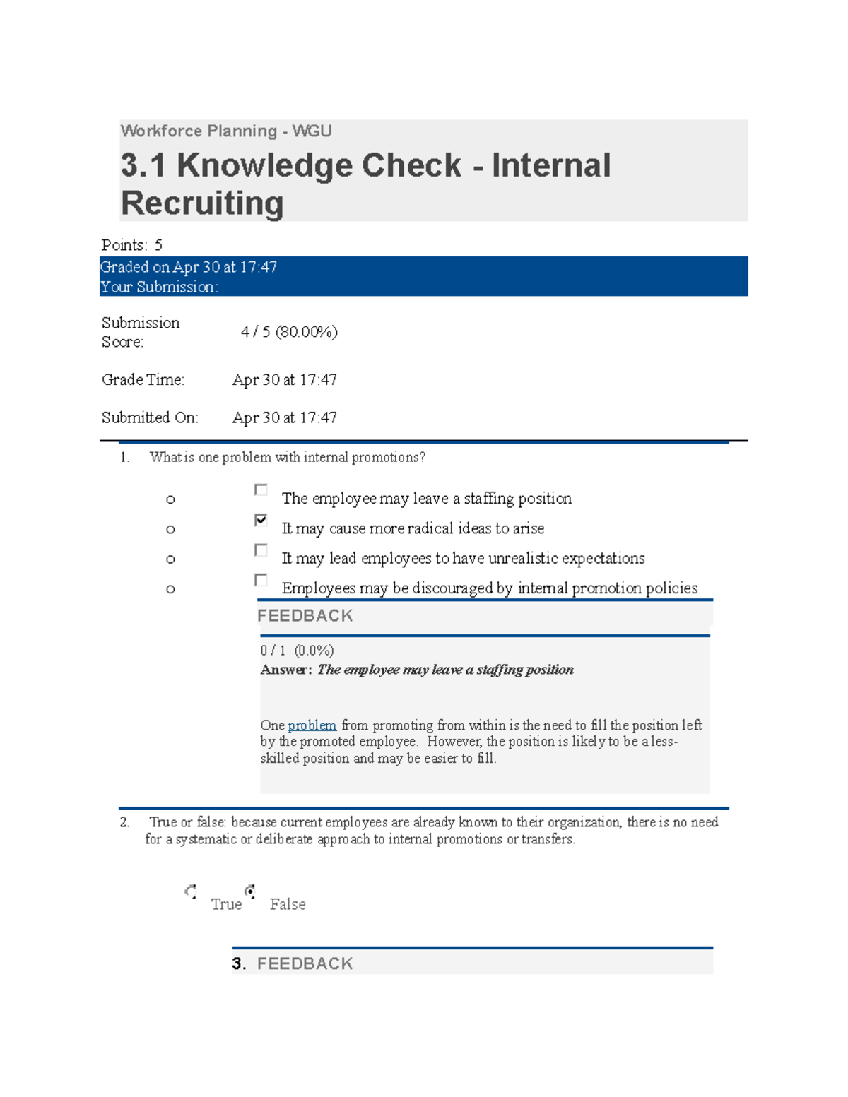 3.1 Knowledge Check - Workforce Planning - WGU 3 Knowledge Check ...