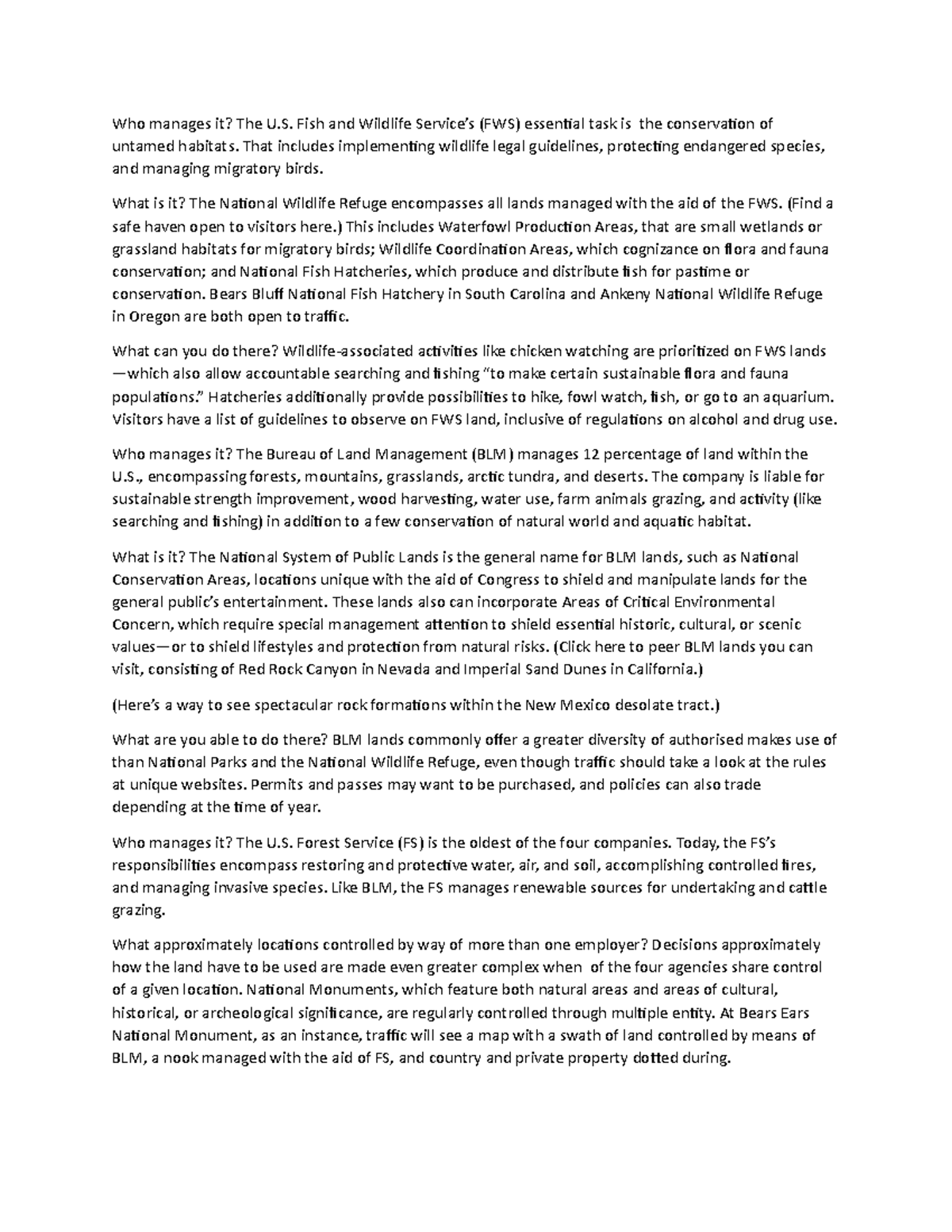Histo 4 - Who manages it? The U. Fish and Wildlife Service’s (FWS ...